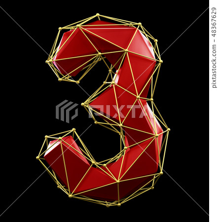 Low poly style number 3. Red and gold color... - Stock Illustration ...