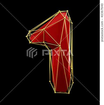 Low poly style number 1. Red and gold color... - Stock Illustration ...
