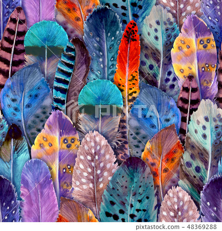 Watercolour bird feathers seamless pattern - Stock Illustration ...