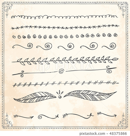 Hand drawn line border frame design elements set - Stock Illustration ...