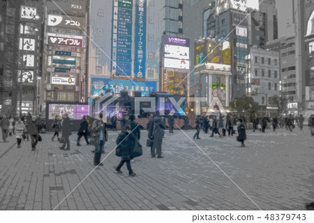 The crowd of Shinbashi SL square - Stock Illustration [48379743] - PIXTA