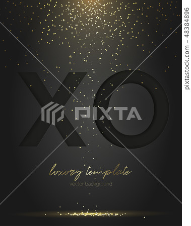 Black XO paper cut. Falling Golden confetti. - Stock Illustration ...