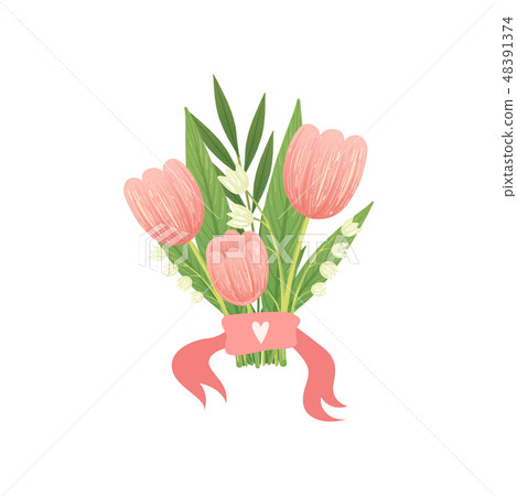 Bouquet of Pink Tulip Flowers, Hello Spring... - Stock Illustration ...