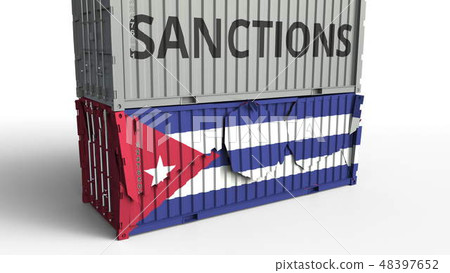 Container with SANCTIONS text breaks cargo... - Stock Illustration ...