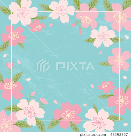 Blue background and cherry blossom frame - Stock Illustration [48398867 ...