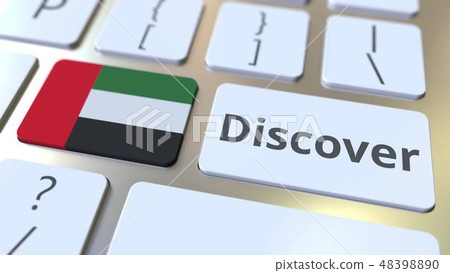 DISCOVER text and flag of the United Arab... - Stock Illustration ...