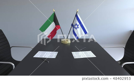 Flags of Kuwait and Israel and papers on the... - Stock Illustration ...