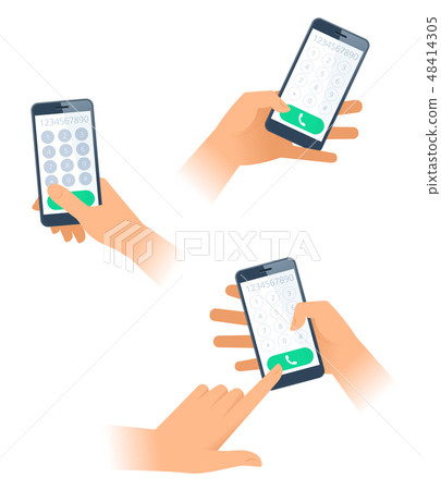 The hands dial number on the smartphone. - Stock Illustration [48414305 ...