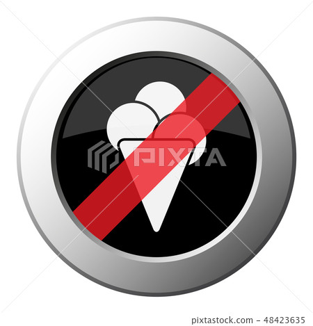 ice cream with scoops icon, ban round metal button - Stock Illustration ...