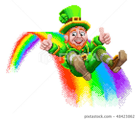 Leprechaun and Rainbow 8 Bit Arcade Game Pixel Art-插圖素材 [48423862 ...