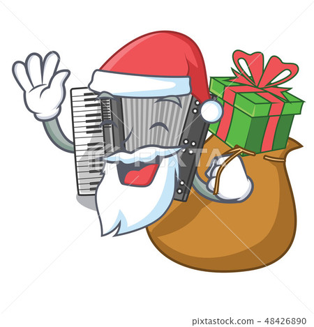 Santa with gift accordion isolated with in the... - Stock Illustration ...