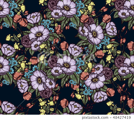 Vector Moody Florals seamless pattern - Stock Illustration [48427419 ...