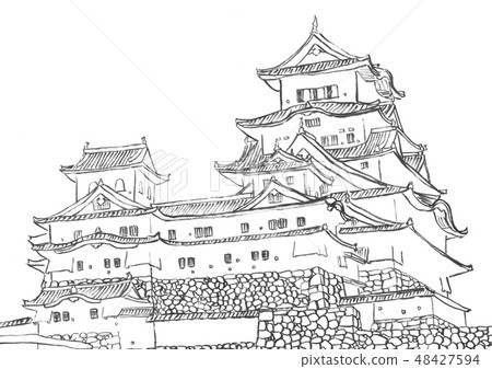 Himeji Castle 100 Great castle illustration - Stock Illustration ...
