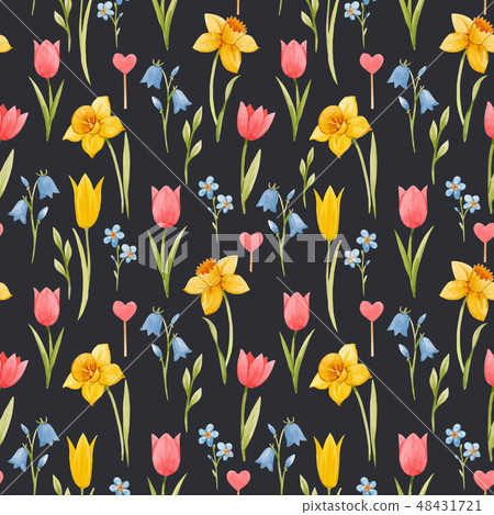 Watercolor spring floral vector pattern - Stock Illustration [48431721 ...