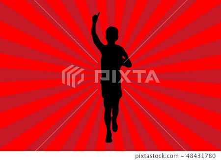 Silhouette Man Running on Red Ray Background - Stock Illustration ...