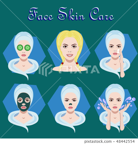 Vector set of icons with facial skin treatment - Stock Illustration ...