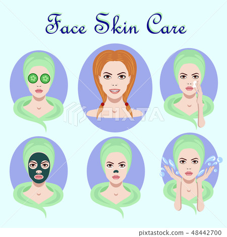 Vector set of icons with facial skin treatment - Stock Illustration ...