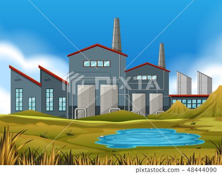 A factory in nature scene - Stock Illustration [48444090] - PIXTA