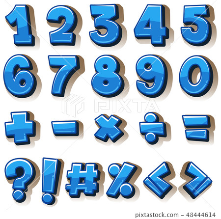 Font design for numbers and signs in blue - Stock Illustration ...