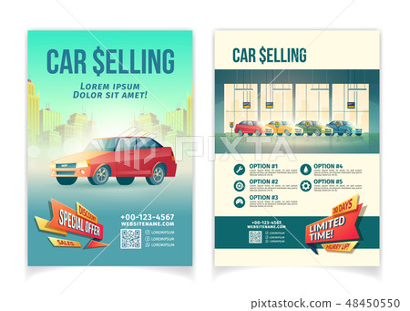 Car selling ad flyer cartoon vector template - Stock Illustration ...
