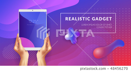 Realistic Tablet In Hands Background - Stock Illustration [48456270 ...