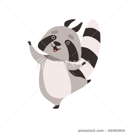 Funny Raccoon, Happy Humanized Grey Coon Animal... - Stock Illustration ...