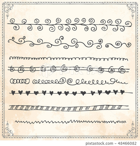 Hand drawn line border frame design elements set - Stock Illustration ...