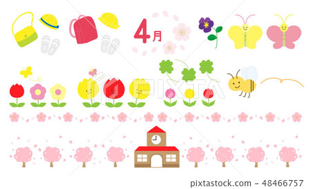 Child Spring illustration set vector - Stock Illustration [48466757 ...