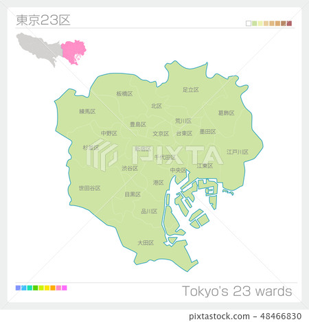 Map of Tokyo (Tokyo's 23 wards) - Stock Illustration [48466830] - PIXTA
