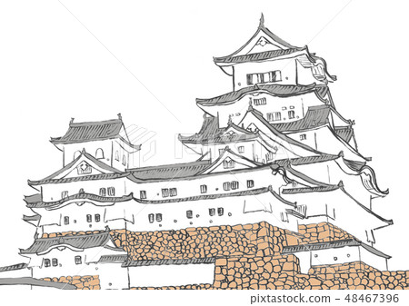 Himeji Castle 100 Great castle illustration - Stock Illustration ...