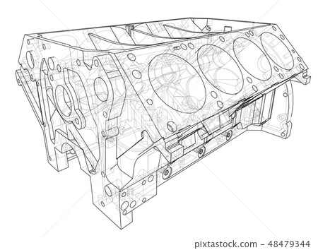 Engine block sketch. Vector rendering of 3d - Stock Illustration ...