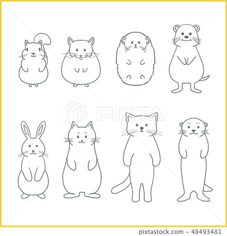 Cute animals Front line drawing material - Stock Illustration [48493481 ...