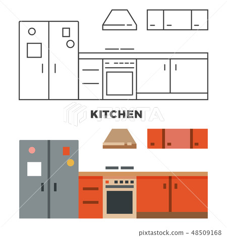 Flat kitchen concept isolated on white background - Stock Illustration ...