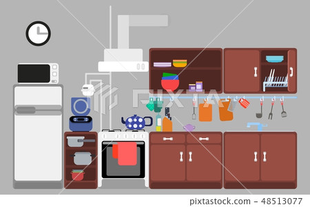simple kitchen on a gray background flat style - Stock Illustration ...