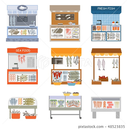 Fifh market vector fishstall fishstore... - Stock Illustration ...