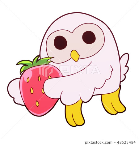Owl and strawberries - Stock Illustration [48525484] - PIXTA