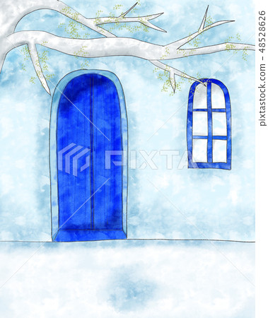 Blue door scenery Line drawing is available - Stock Illustration ...