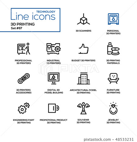 3D printing - line design icons set - 스톡일러스트 [48533231] - PIXTA