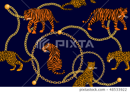 Leopards, tiger and golden chains. - Stock Illustration [48533922] - PIXTA