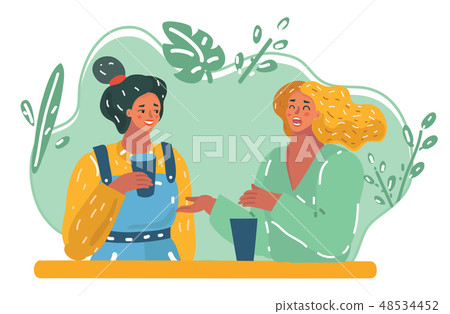 Positive two young women communication together. - Stock Illustration ...