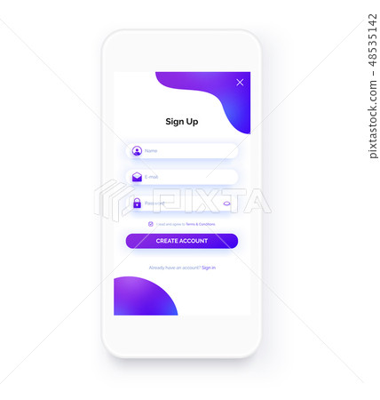 Mobile UI kit. Sign up form. Registration screen. - Stock Illustration ...