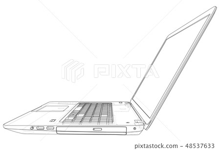 Technical Illustration with laptop drawing on... - Stock Illustration ...