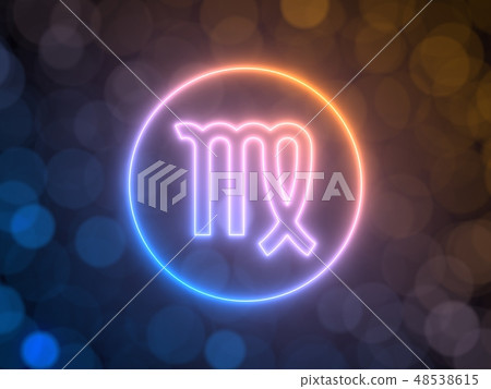 glowing neon sign of Virgo with blurred bokeh... - Stock Illustration ...