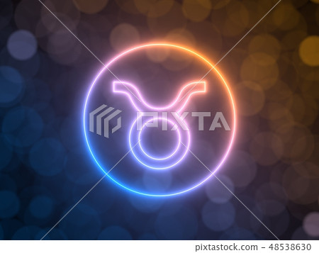 glowing neon sign of taurus with blurred bokeh... - Stock Illustration ...
