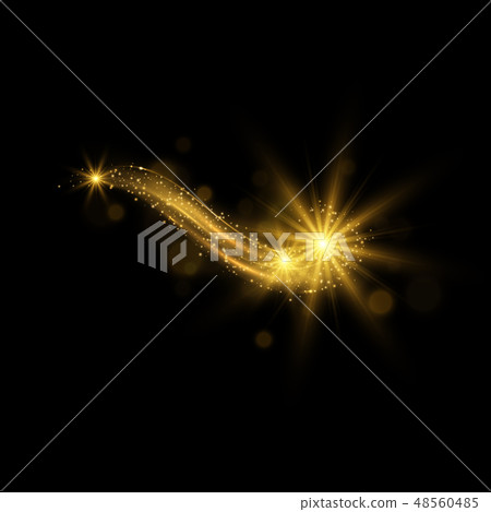Sparkling golden magic light on black background - Stock Illustration ...