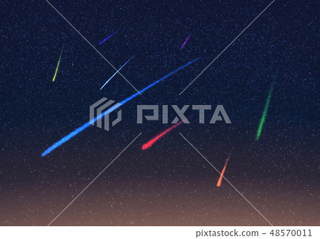 Rainbow-colored meteor shower and full sky... - Stock Illustration ...