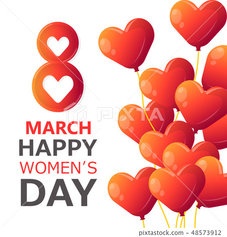 8 march womens day with text,red heart balloon - Stock Illustration ...
