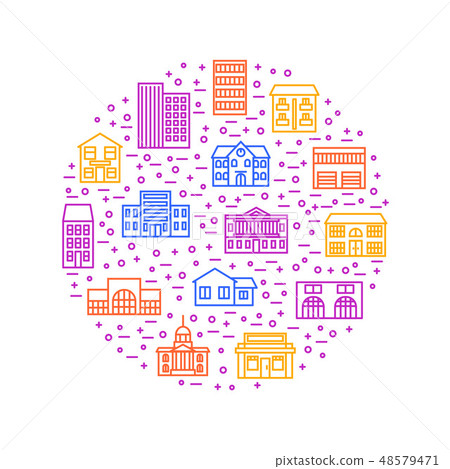 Property House Signs Thin Line Round Design... - Stock Illustration ...