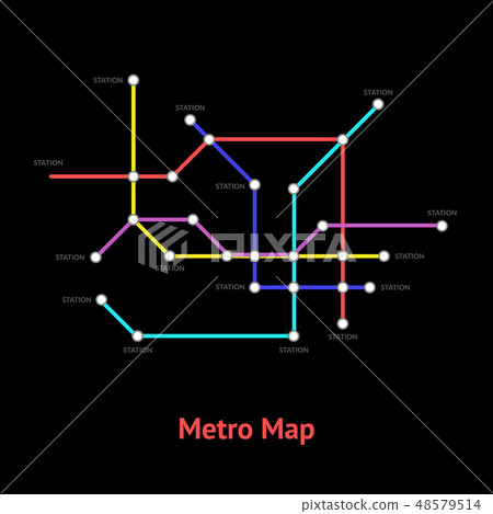 Metro Map Sign Color Thin Line Card. Vector - Stock Illustration ...