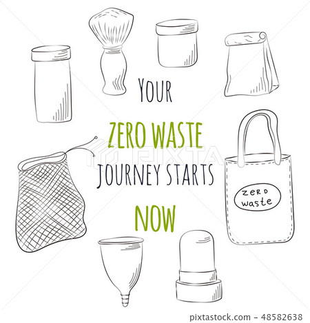 Zero Waste Concept. Hand drawn elements - Stock Illustration [48582638 ...